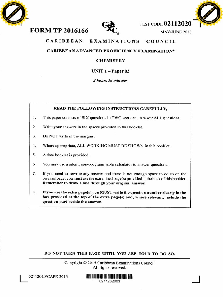 CAPE Chemistry 2016 U1 P2 Solutions | PDF | Acid | Ph