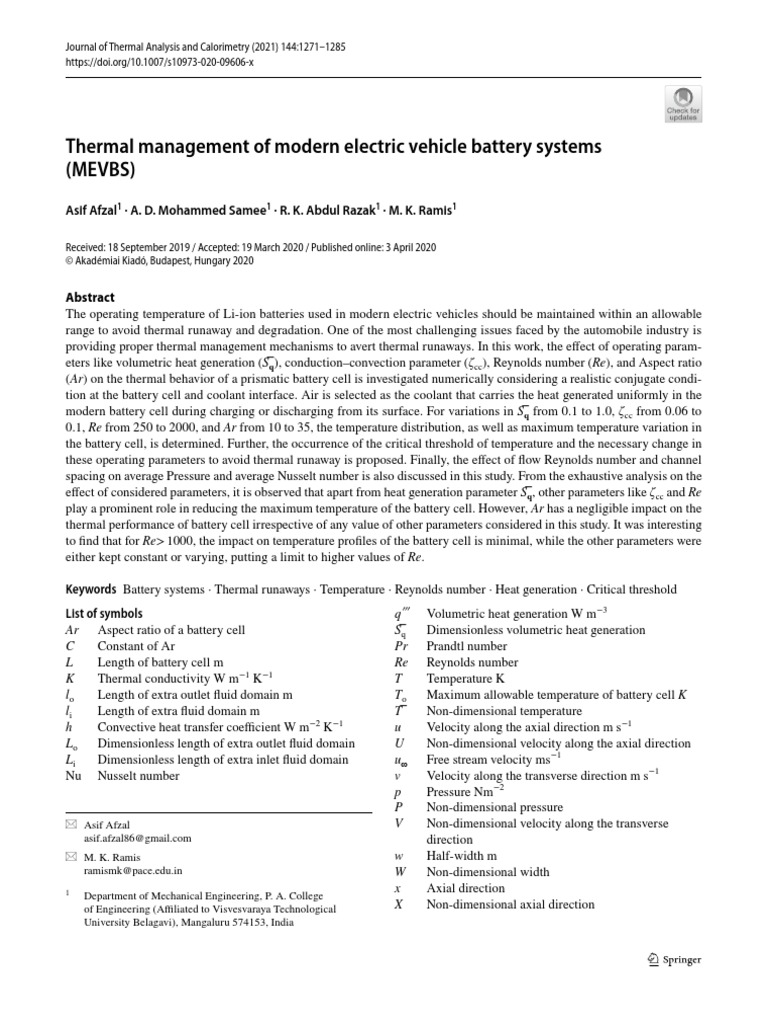 Thermal Management of Modern Electric Vehicle Battery Systems | PDF ...