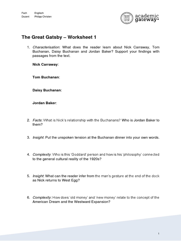 Analyzing Relationships in Gatsby's World | PDF