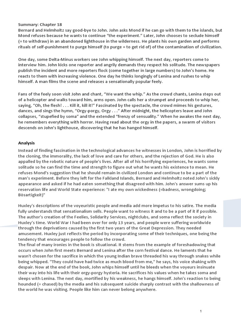 Brave New World Chapter 18 ST | PDF