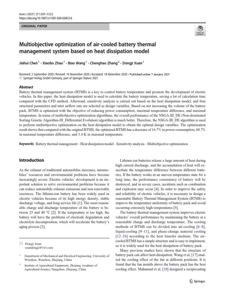 Multiobjective Optimization of Air-Cooled Battery Thermal | PDF Multiobjective Optimization of Air-Cooled Battery Thermal | PDF