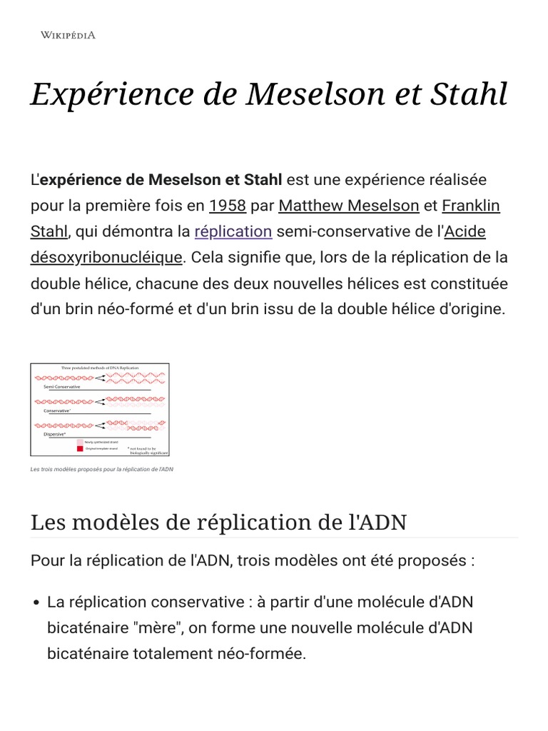 Expérience de Meselson Et Stahl - Wikipédia | PDF