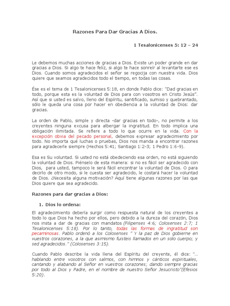 8 Razones Por Qué Dar Gracias A Dios Y Cual Es El Poder de La Gratitud Predica | PDF