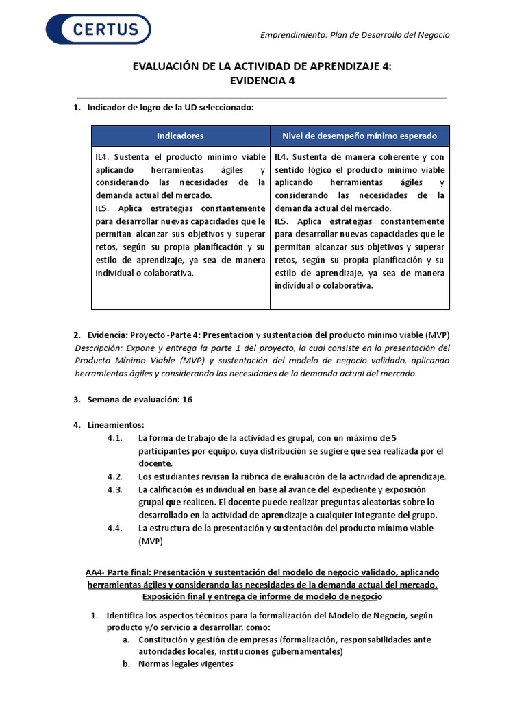 Lineamiento de Evaluación AA4 | PDF