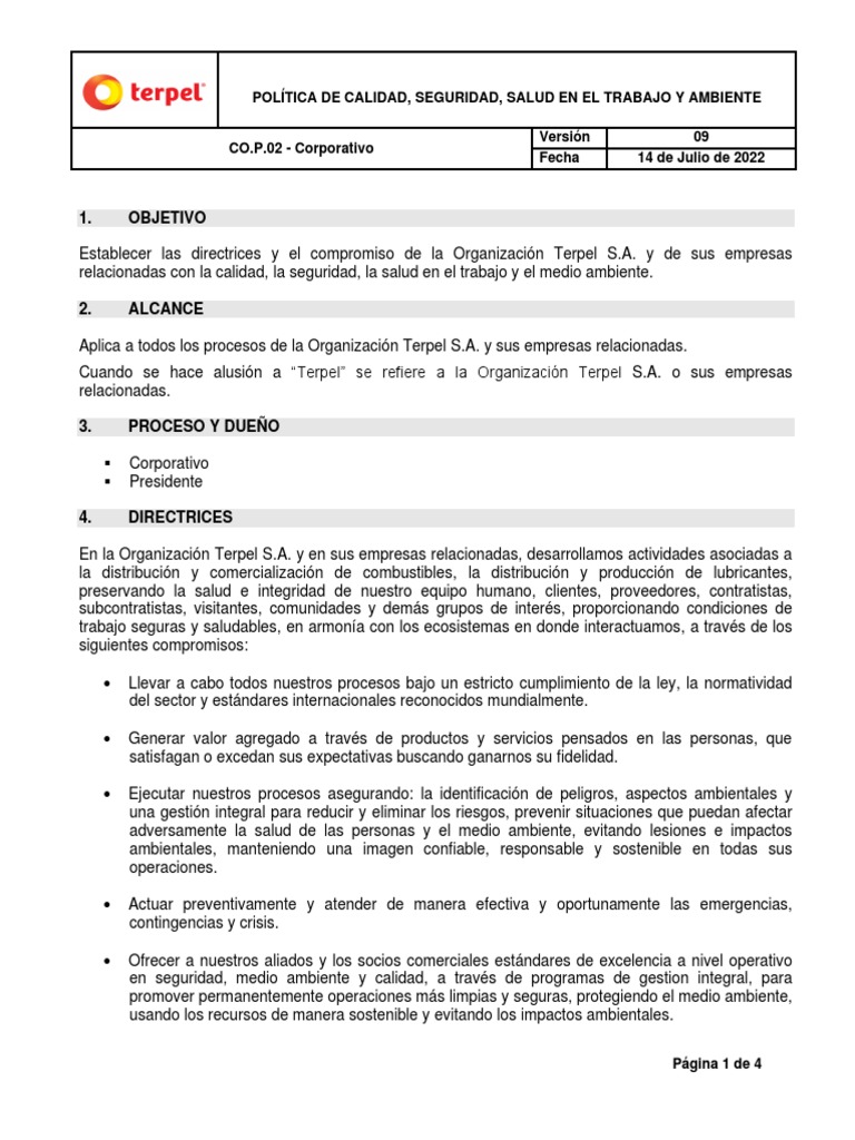 CO P 02 Politica de SSAC V9 Final | PDF