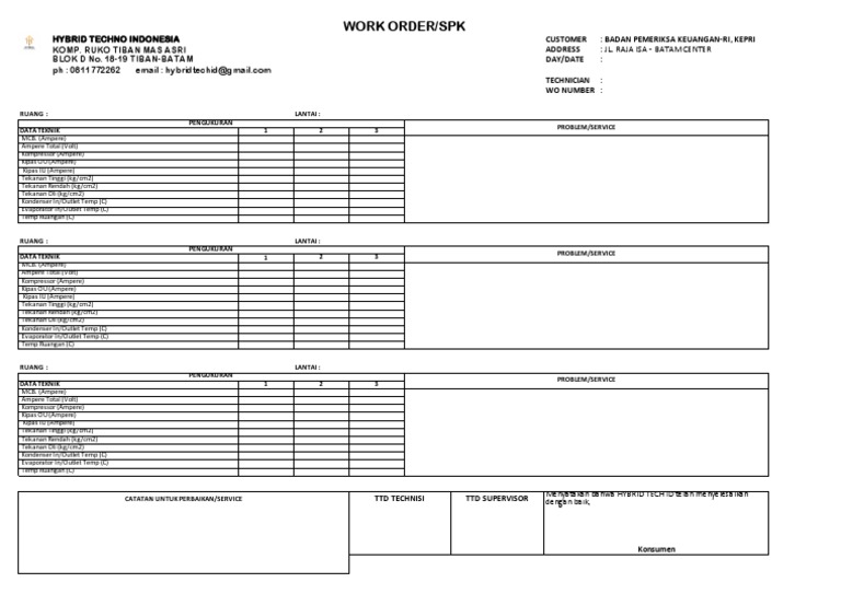 Form Work Order-Spk | PDF