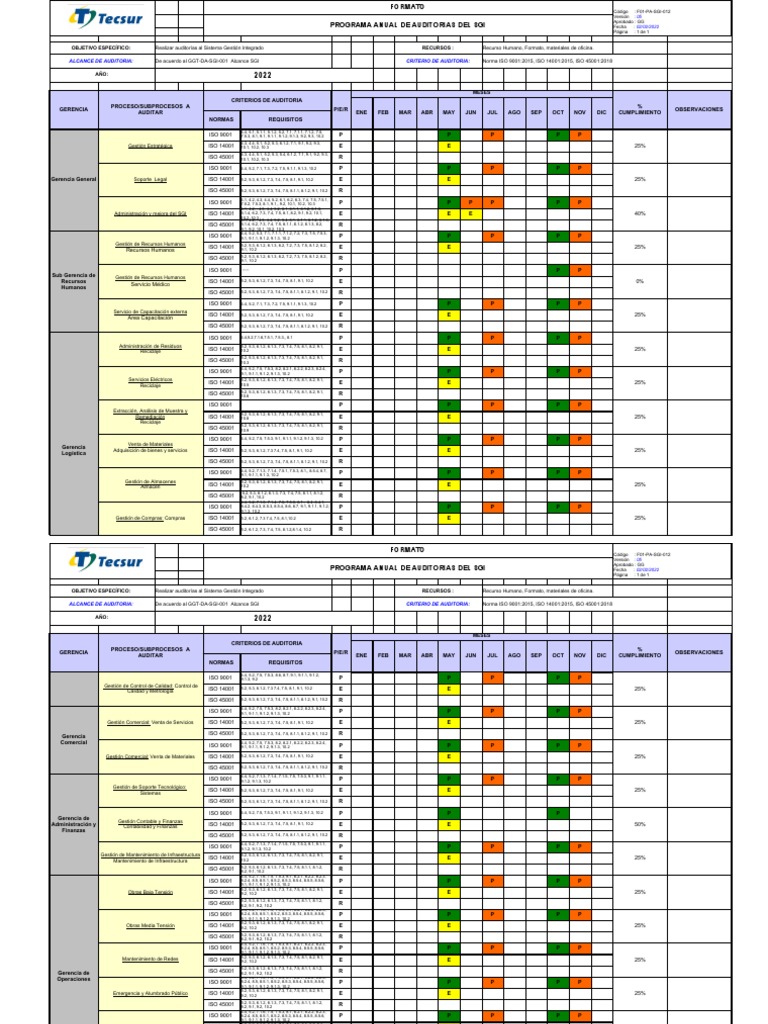 F01-PA-SGI-012 Programa Anual de Auditoria Interna SGI (V05) | PDF