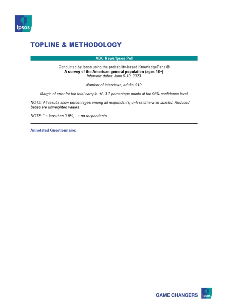 Topline ABC - Ipsos Poll June 10 2023 | PDF | Survey Methodology | Sampling (Statistics)