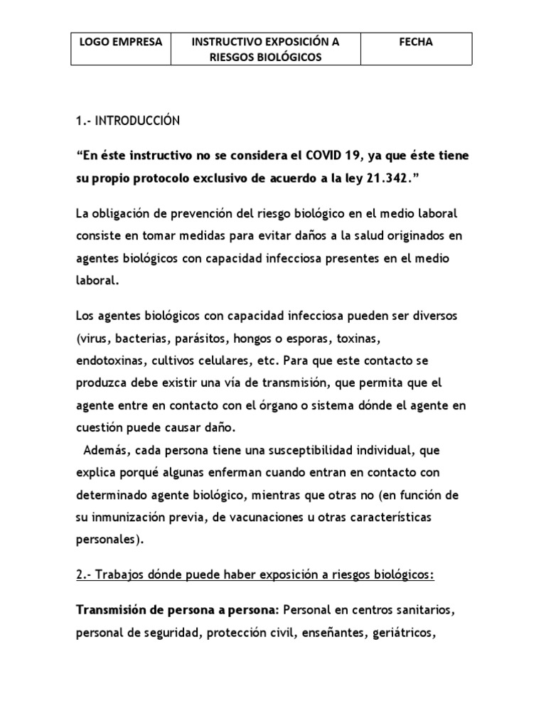 Instructivo Exposición A Riesgos Biologicos en La Empresa | PDF ...