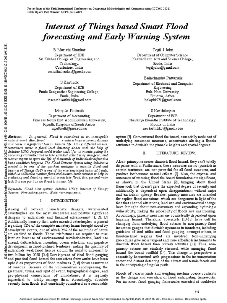 Internet of Things Based Smart Flood Forecasting and Early Warning System | PDF
