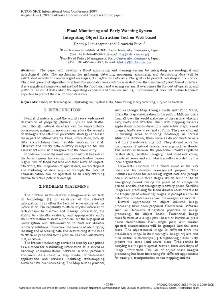 Flood Monitoring And Early Warning System Integrating Object Extraction Tool On Web Based Pdf 