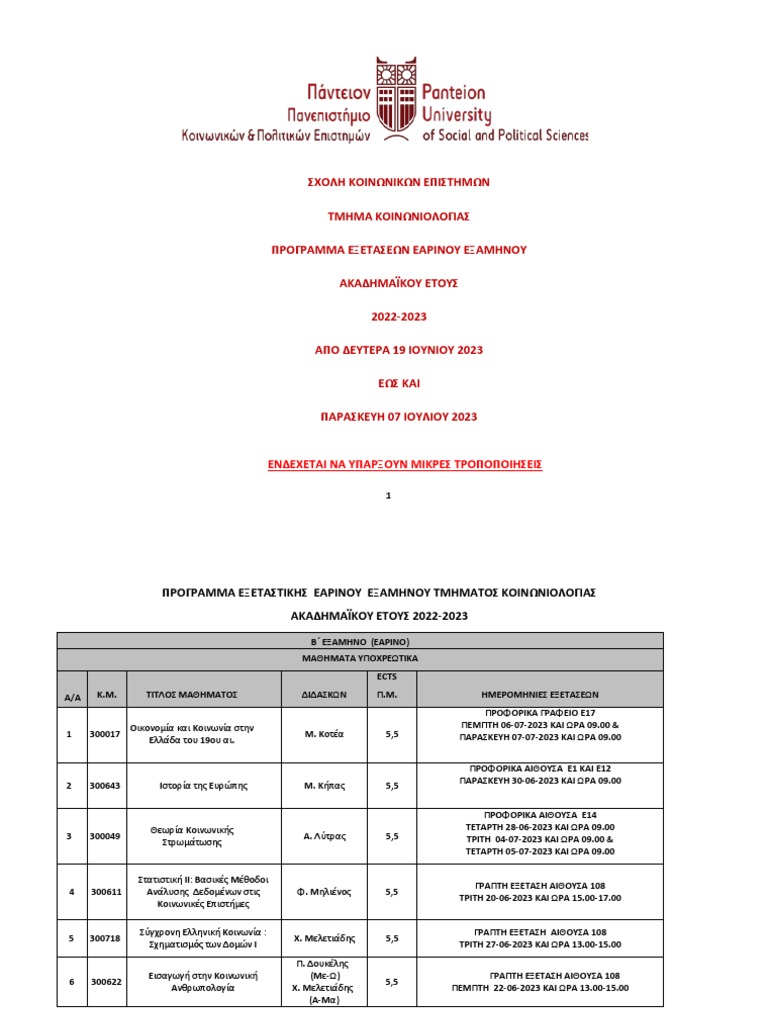ΕΑΡΙΝΟ ΕΞΕΤΑΣΤΙΚΗ 2023 | PDF