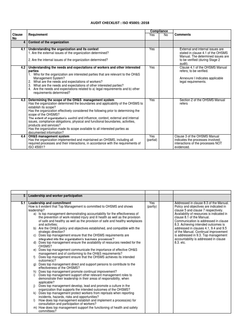 ISO 45001 Audit Checklist | PDF | Audit | Occupational Safety And Health