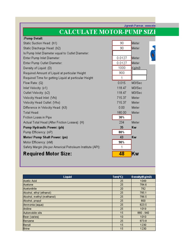 Motor-Pump Size Calculation Guide | PDF | Pump | Ethanol