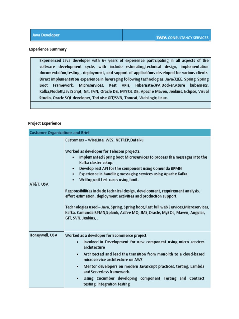 Software Engineer-1-TCS 6+yrs | PDF | Spring Framework | Representational State Transfer