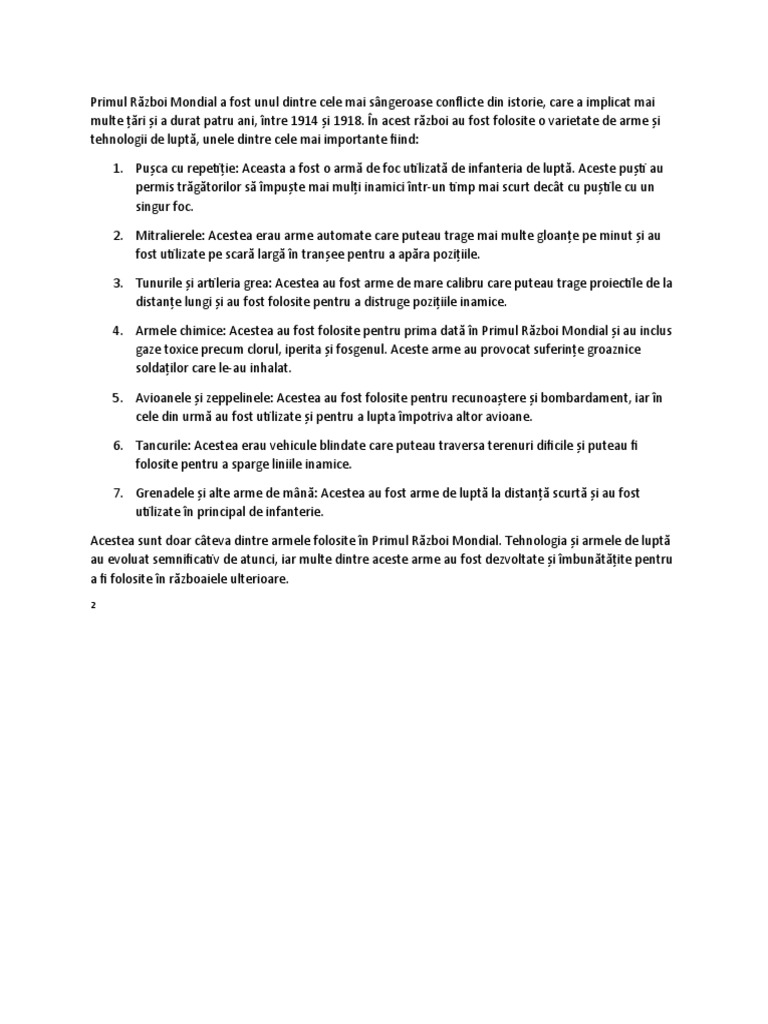 Armamentul Din Primul Razboi Mondial | PDF