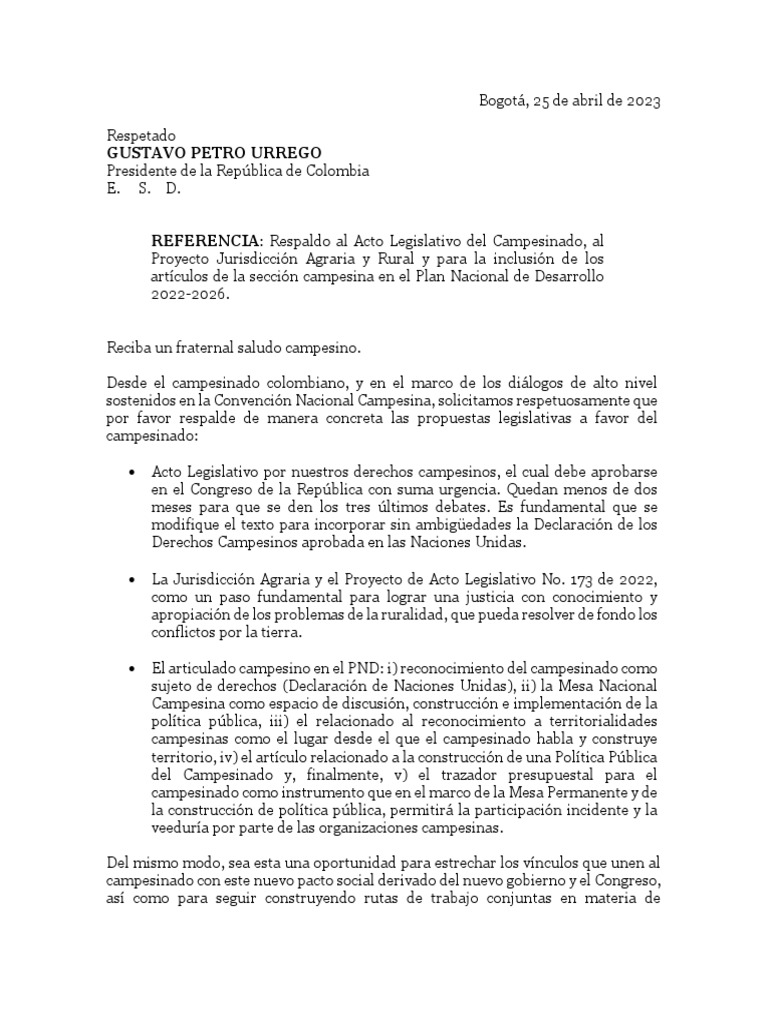 Carta Al Presidente 2023 | PDF | Colombia | Naciones Unidas