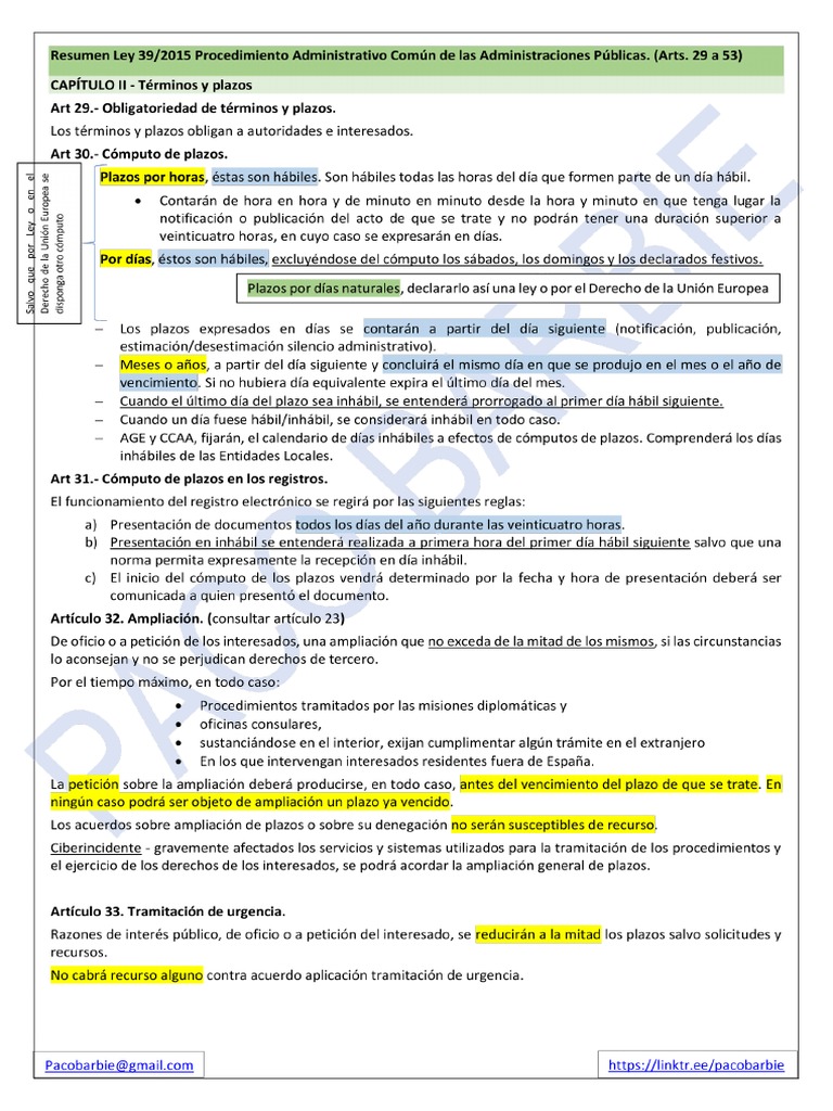 Resumen Ley 39-2015 - Artículos 29 A 53 BARBIE | PDF
