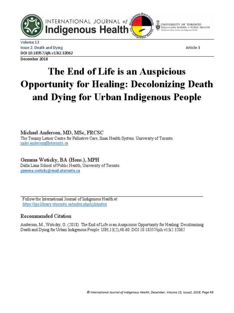 2018 - Decolonizing Death and Dying For Indigenous People | PDF