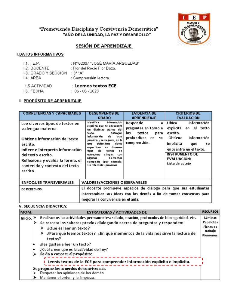 Sesión 06 - 06 Comprension Lectora - Textos Ece | PDF | Evaluación | Comprensión lectora