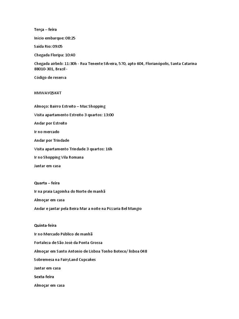 Roteiro Floripa | PDF | Turismo | Casa e Jardim