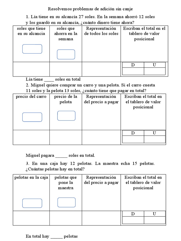 Resolvemos Problemas de Adición Sin Canje 2° | PDF