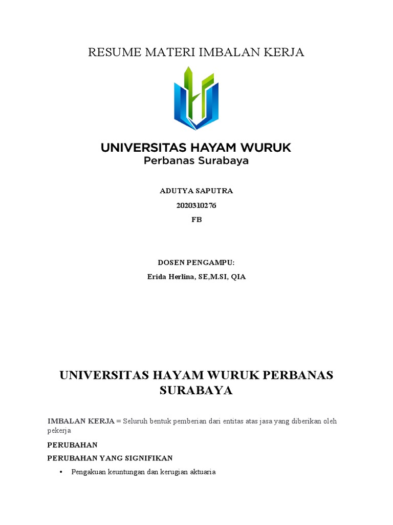 Aditya Saputra - RESUME MATERI IMBALAN KERJA (MG10) | PDF