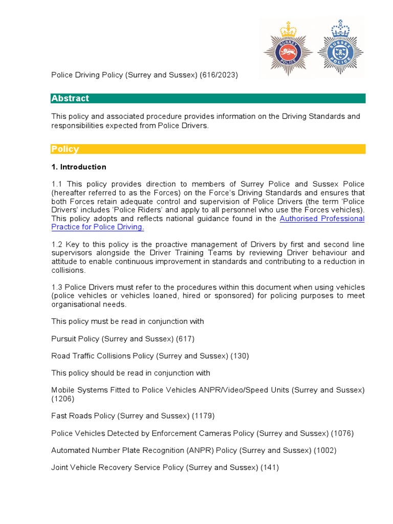 Surrey Police Driving Standards Policy | PDF | Police | Driver's License