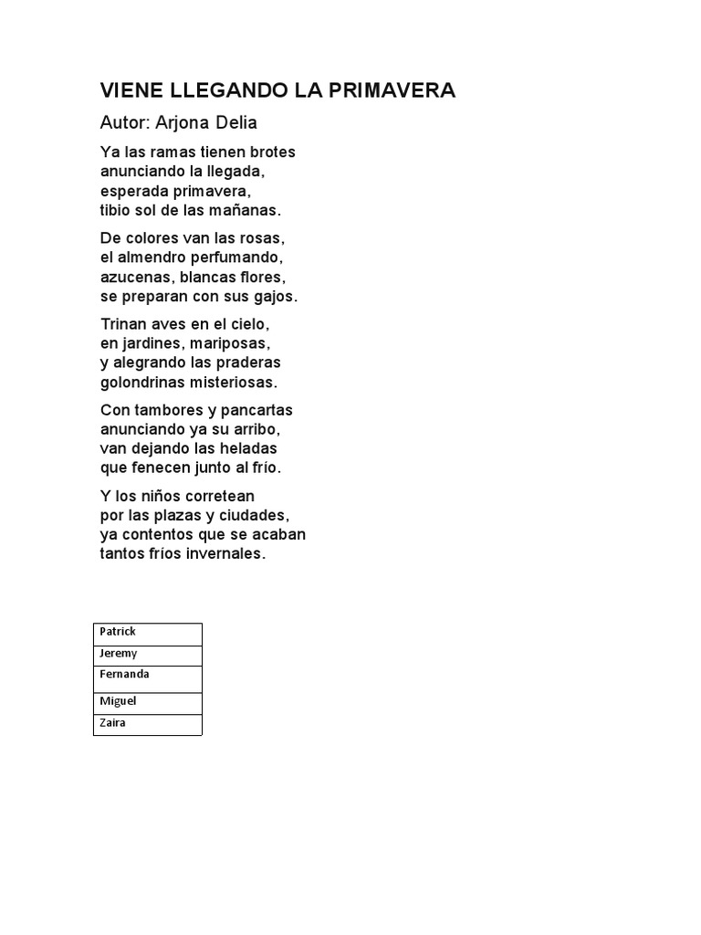Poemas - La Primavera. | PDF