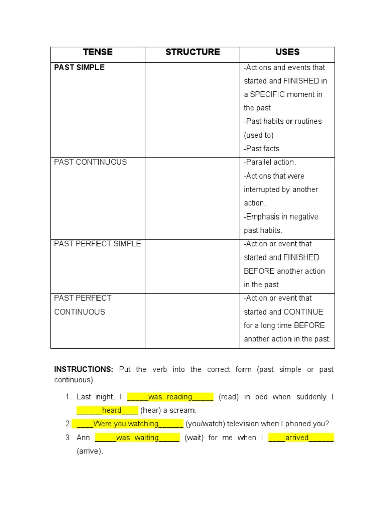Past Tenses Review | PDF