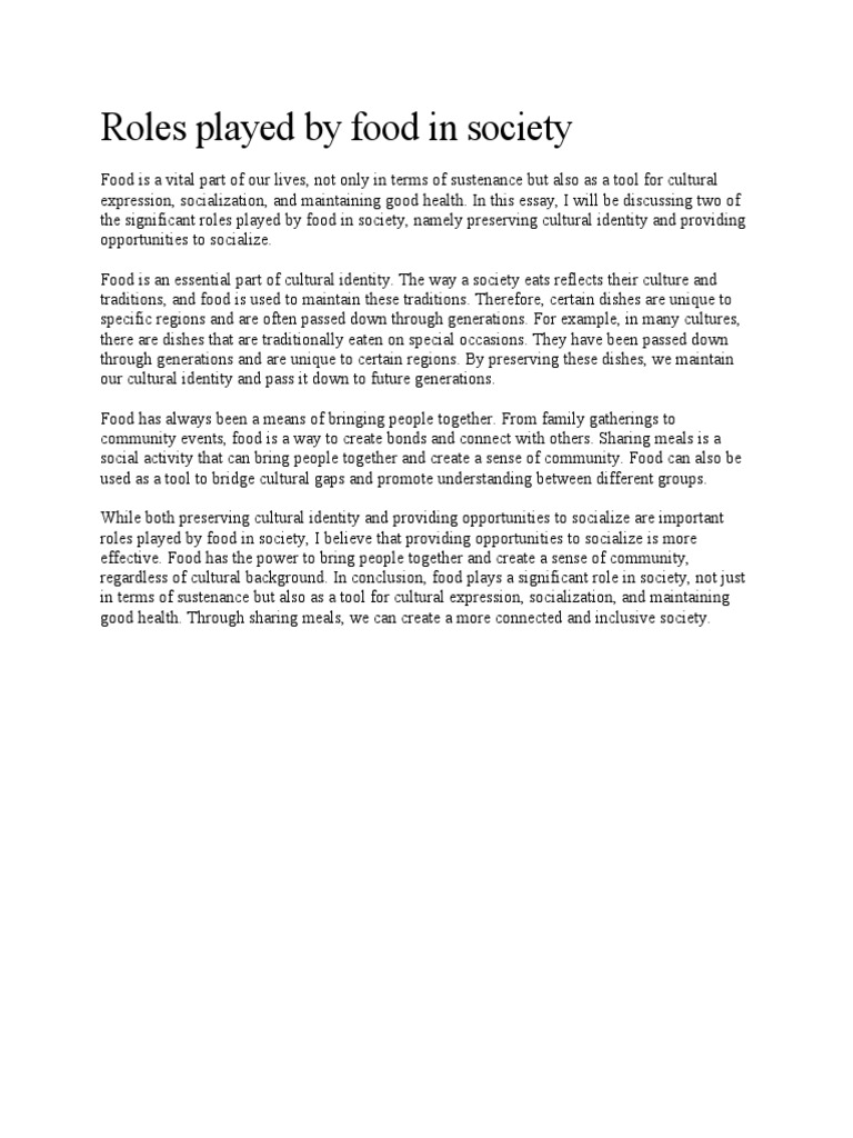 Roles Played by Food in Society | PDF