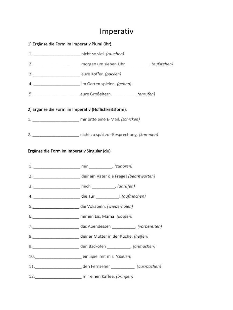 Imperativ Interactive Worksheet For A1 | PDF