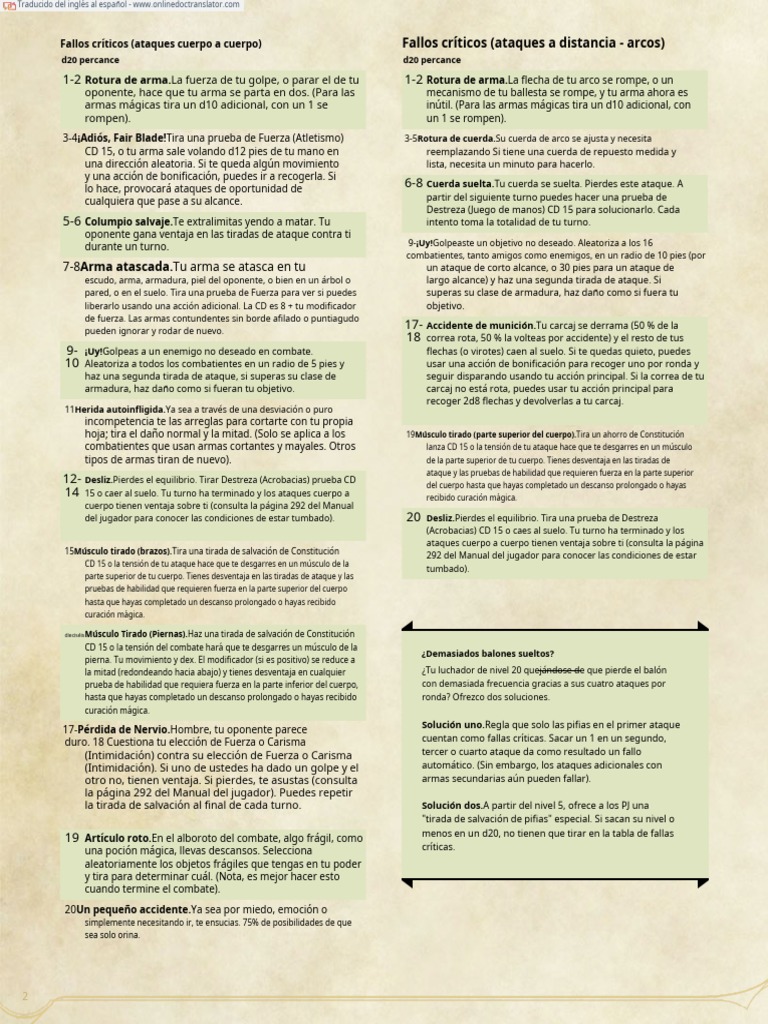 Critical Misses Tables 5e DND - En.es | PDF | Arco y flecha | Ciencia ...