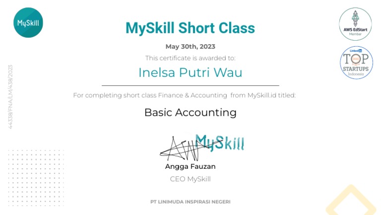 Inelsa Putri Wau E-Certificate SC Basic Accounting Mei 2023 | PDF