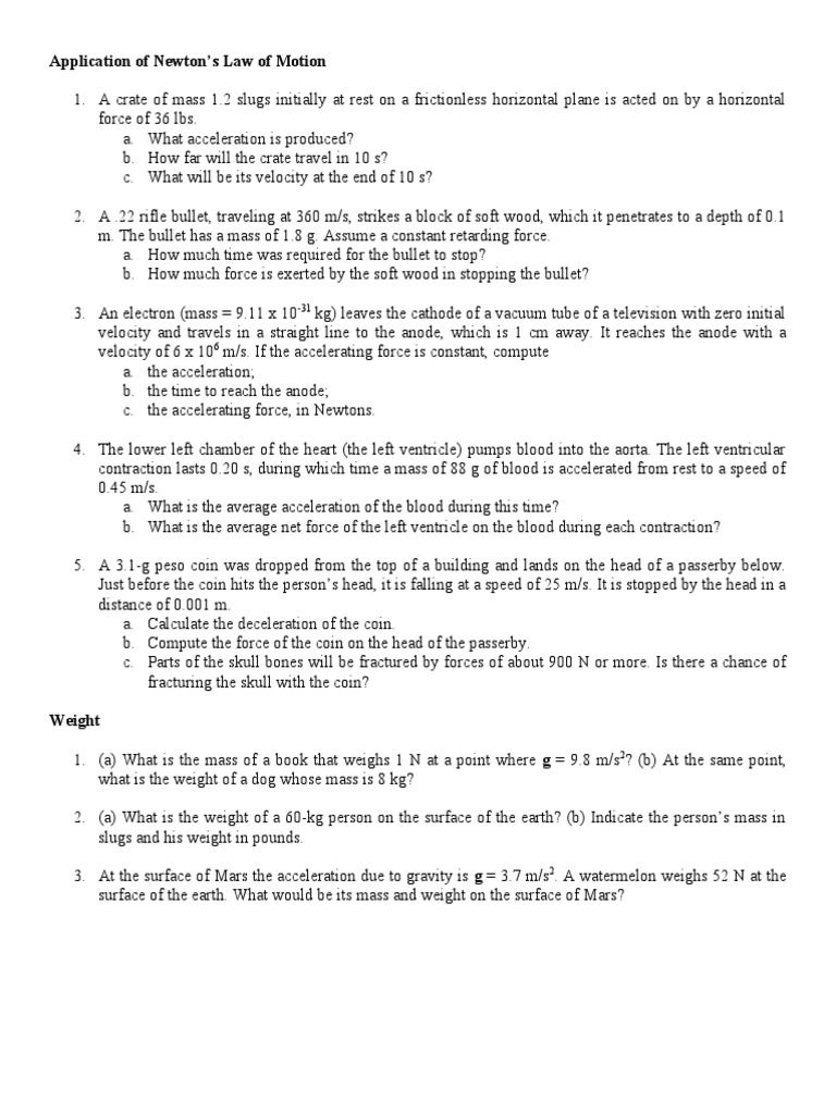 Application-of-Newtons-Laws | PDF | Weight | Force