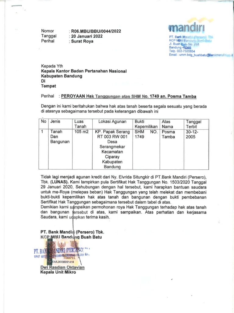 Surat Roya Mandiri | PDF