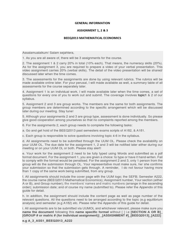General Guides For Assignments 123 Beeq2013 A222 | PDF