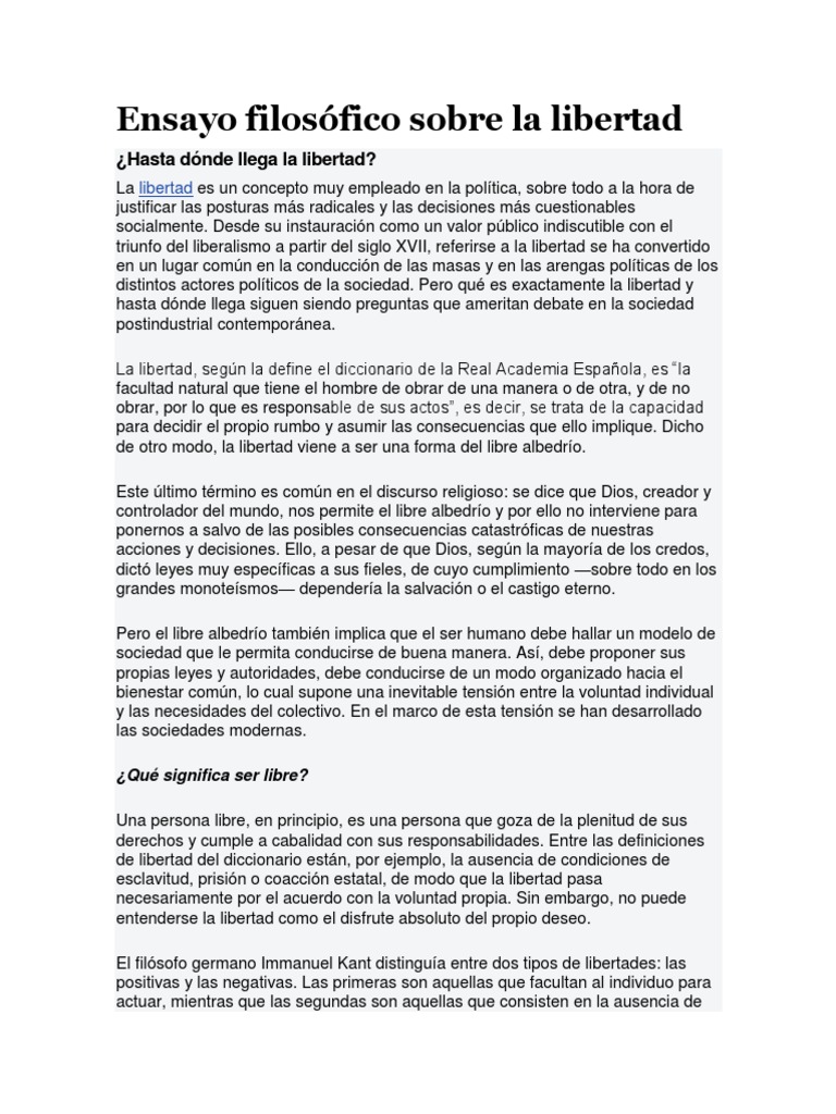 Ensayo Filosófico Sobre La Libertad | PDF