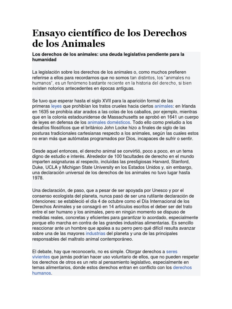 Ensayo Científico de Los Derechos de Los Animales | PDF