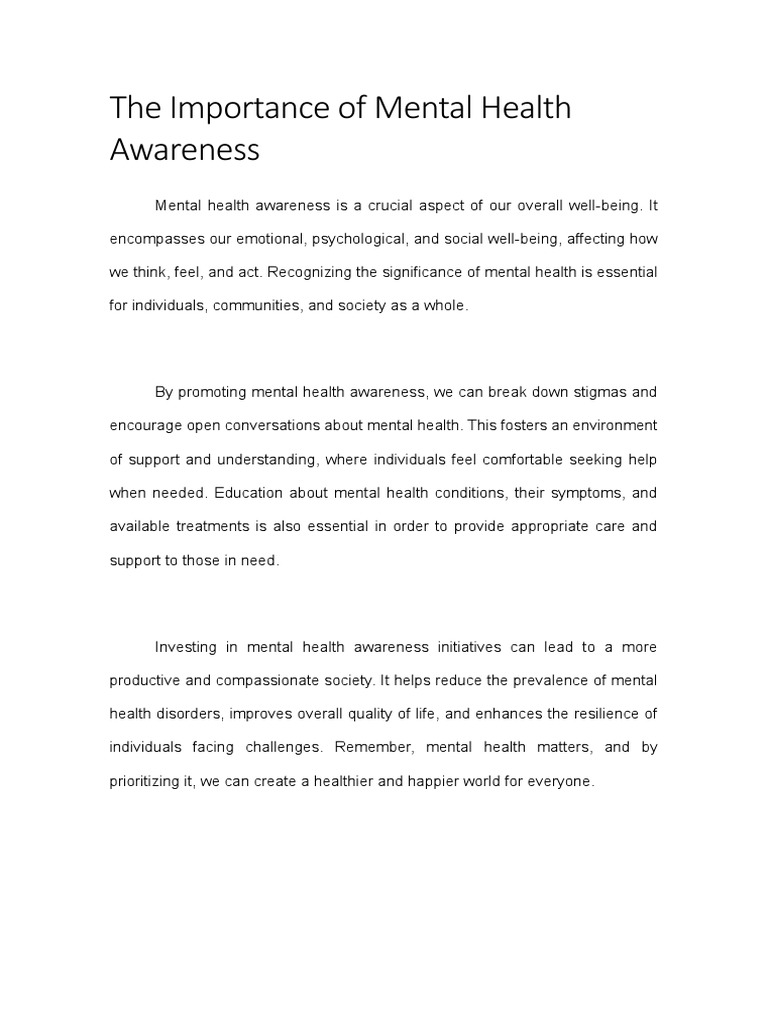 The Importance of Mental Health Awareness | PDF