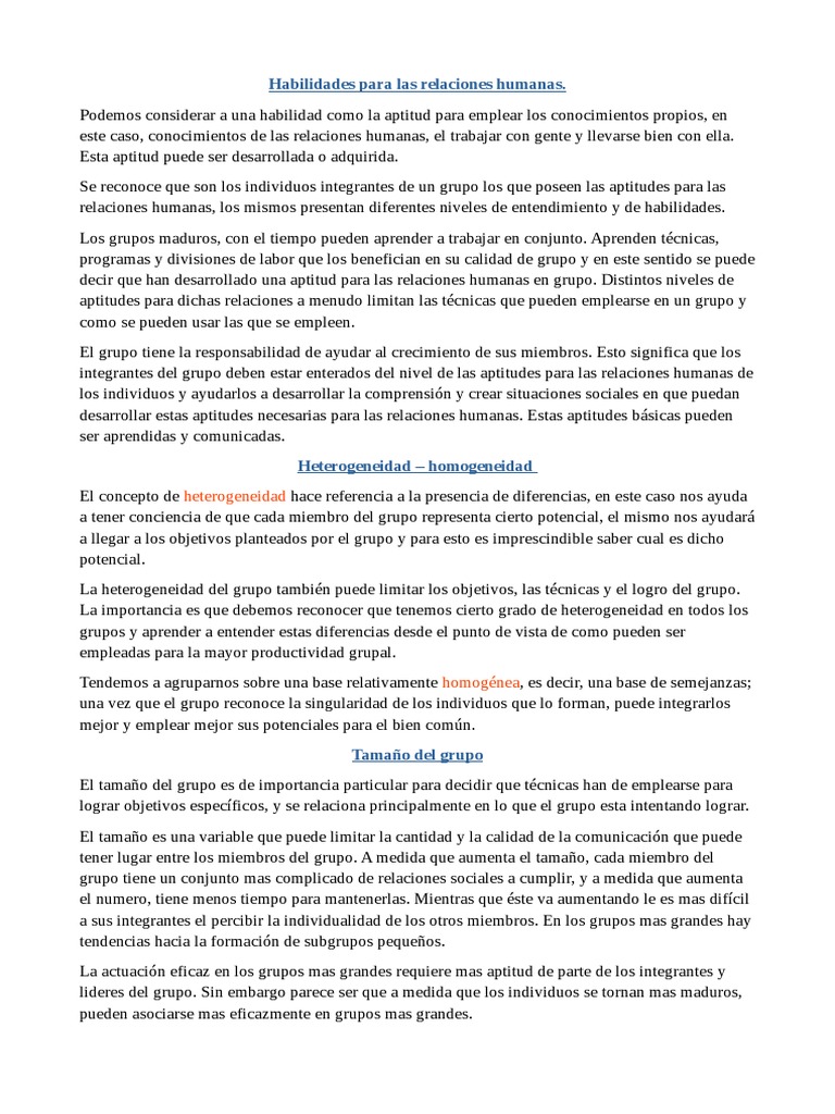 Habilidades para Las Relaciones Humanas | PDF | Evaluación | Ciencias ...