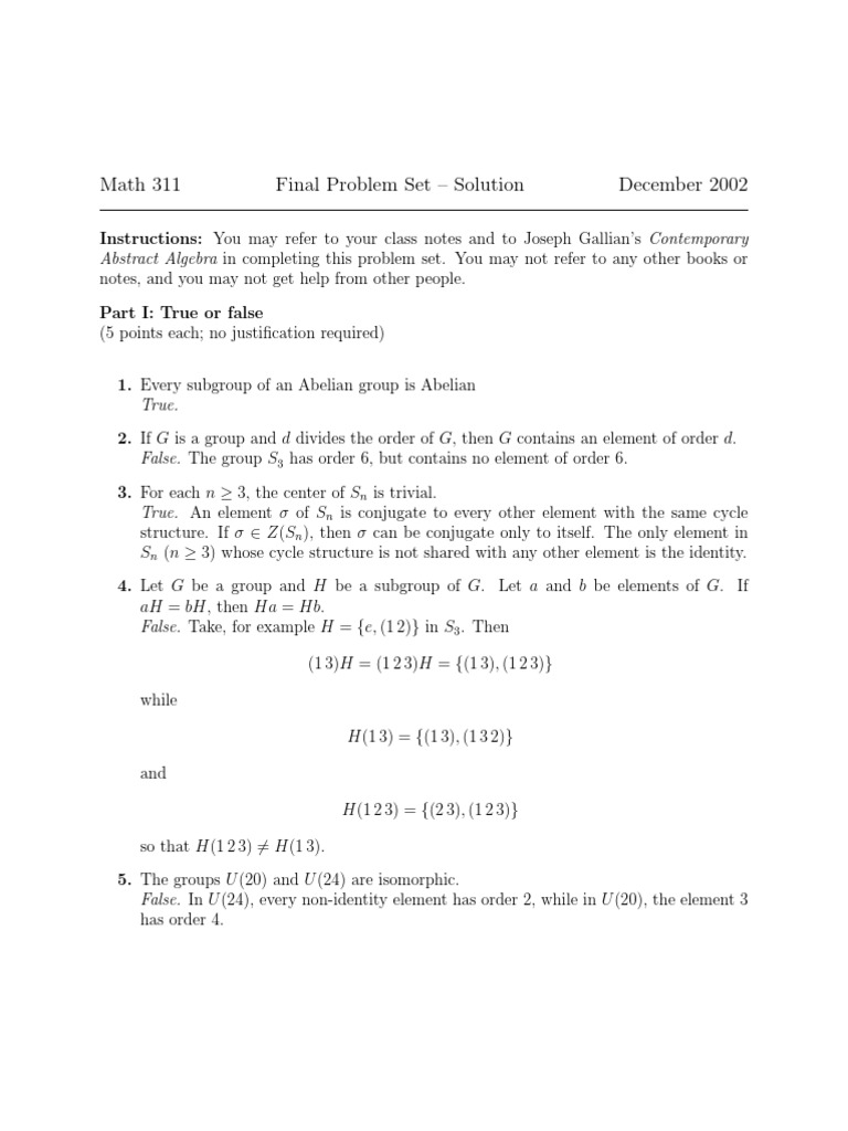 Abstract Example Final Problem Set | PDF | Group (Mathematics) | Group ...