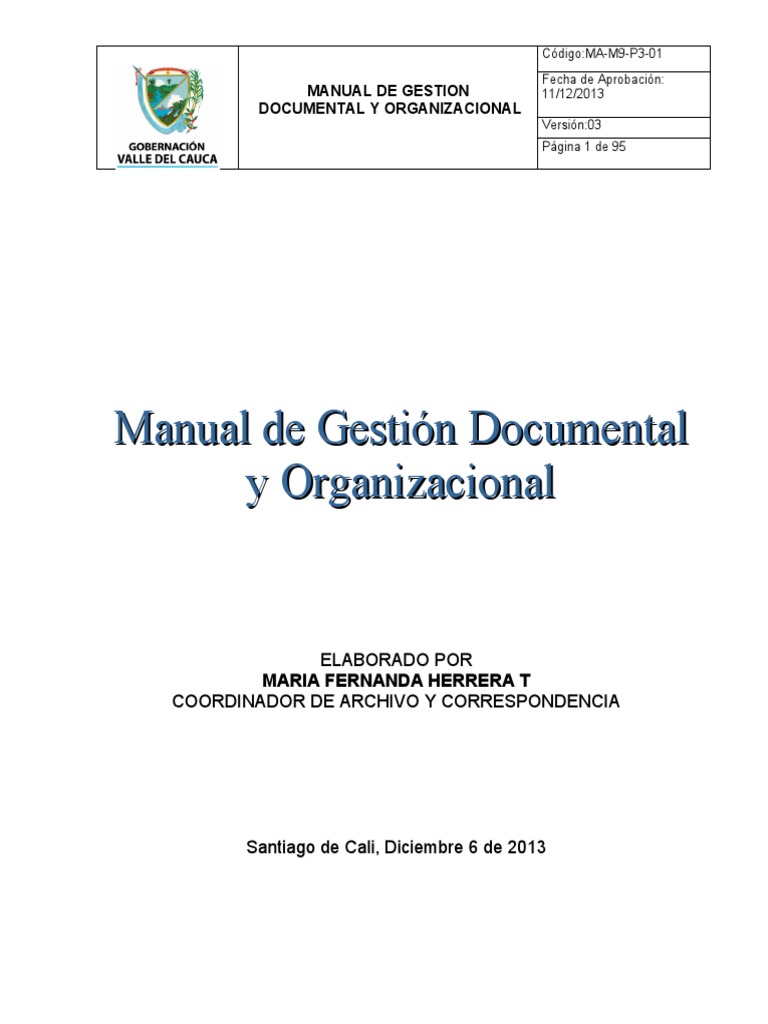 Manual de Gestion Documental y Organzacional Gobern. Valle | PDF | Gestión de registros | Fax