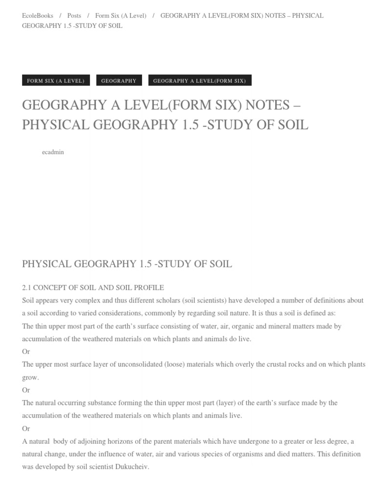 GEOGRAPHY A LEVEL (FORM SIX) NOTES - PHYSICAL GEOGRAPHY 1.5 - STUDY OF ...