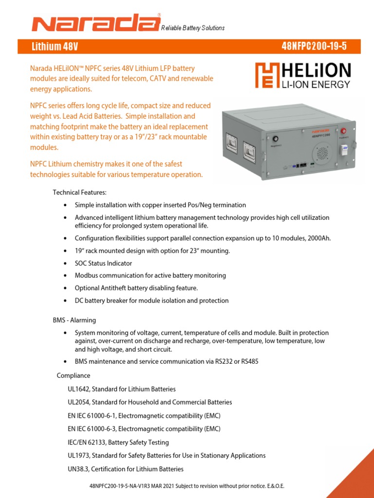 48NPFC200 19 Na V1R3 | PDF | Lithium Ion Battery | Electromagnetic Compatibility