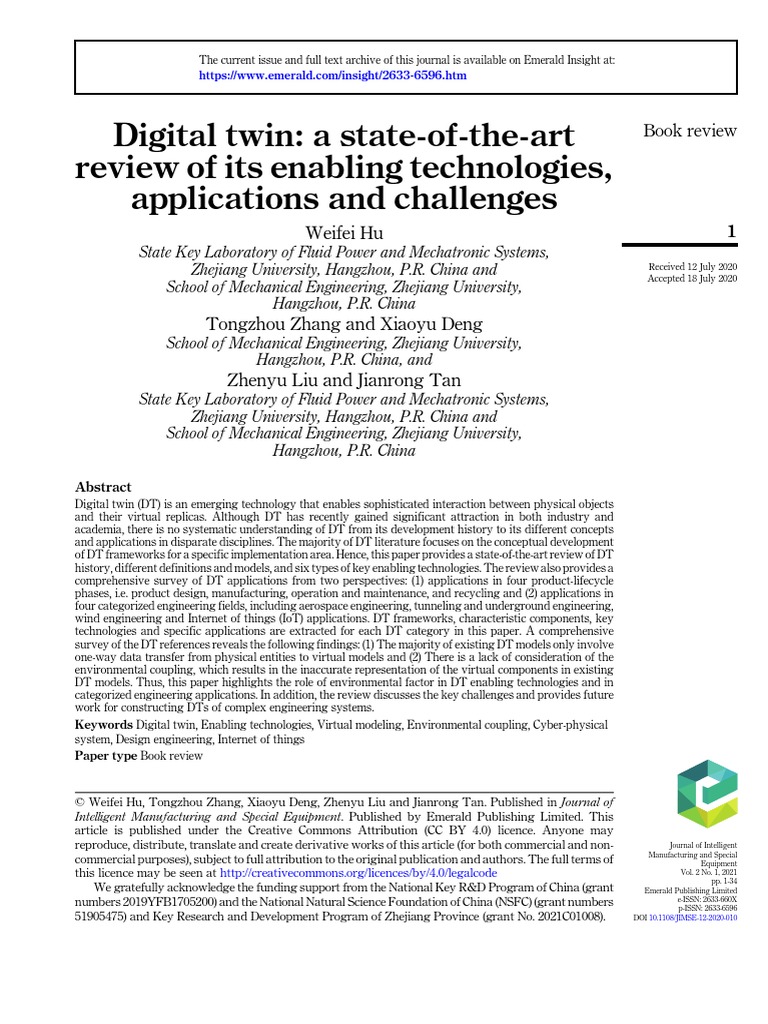 2021 - Digital Twin A State of The Art Review of Its Enabling Technologies, Applications and ...