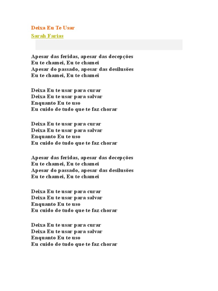 Letra do Hino "Deixa Eu Te Usar" | PDF