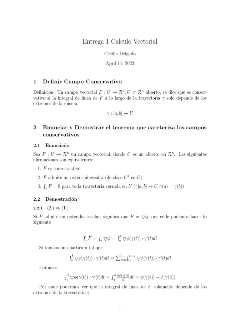 Campos Conservativos en Calculo Vectorial | PDF | Geometría | Álgebra ...