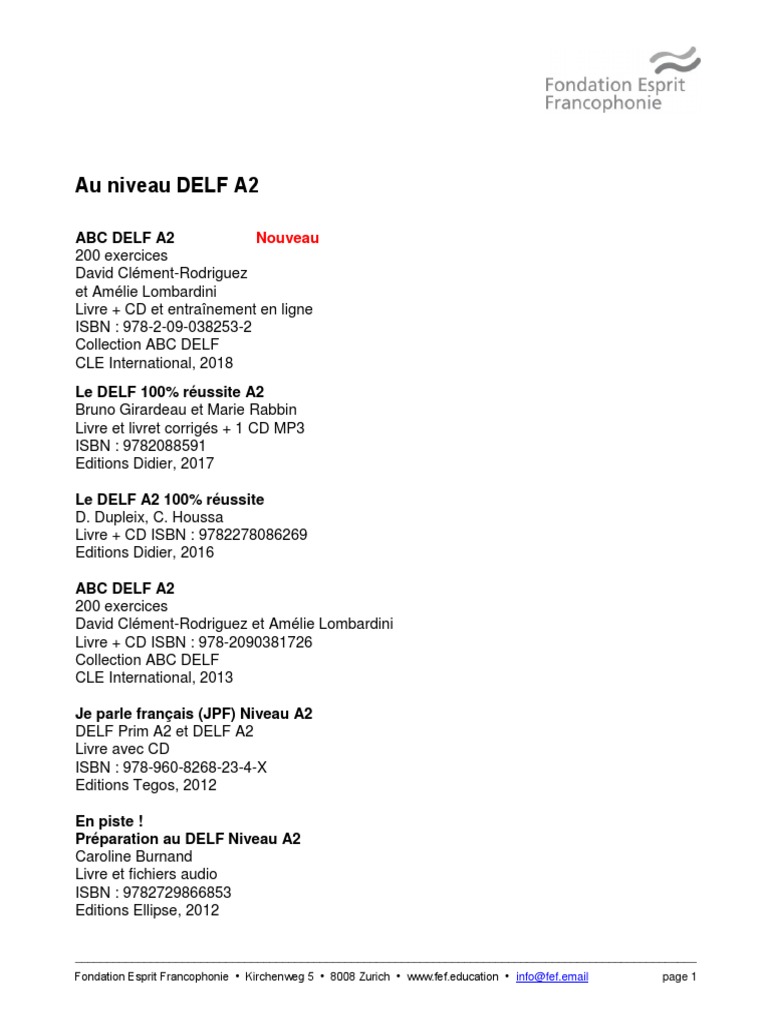1811 Au Niveau DELF A2 Profs | PDF