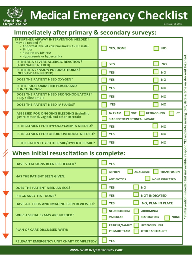 Medical Emergency Checklist | PDF